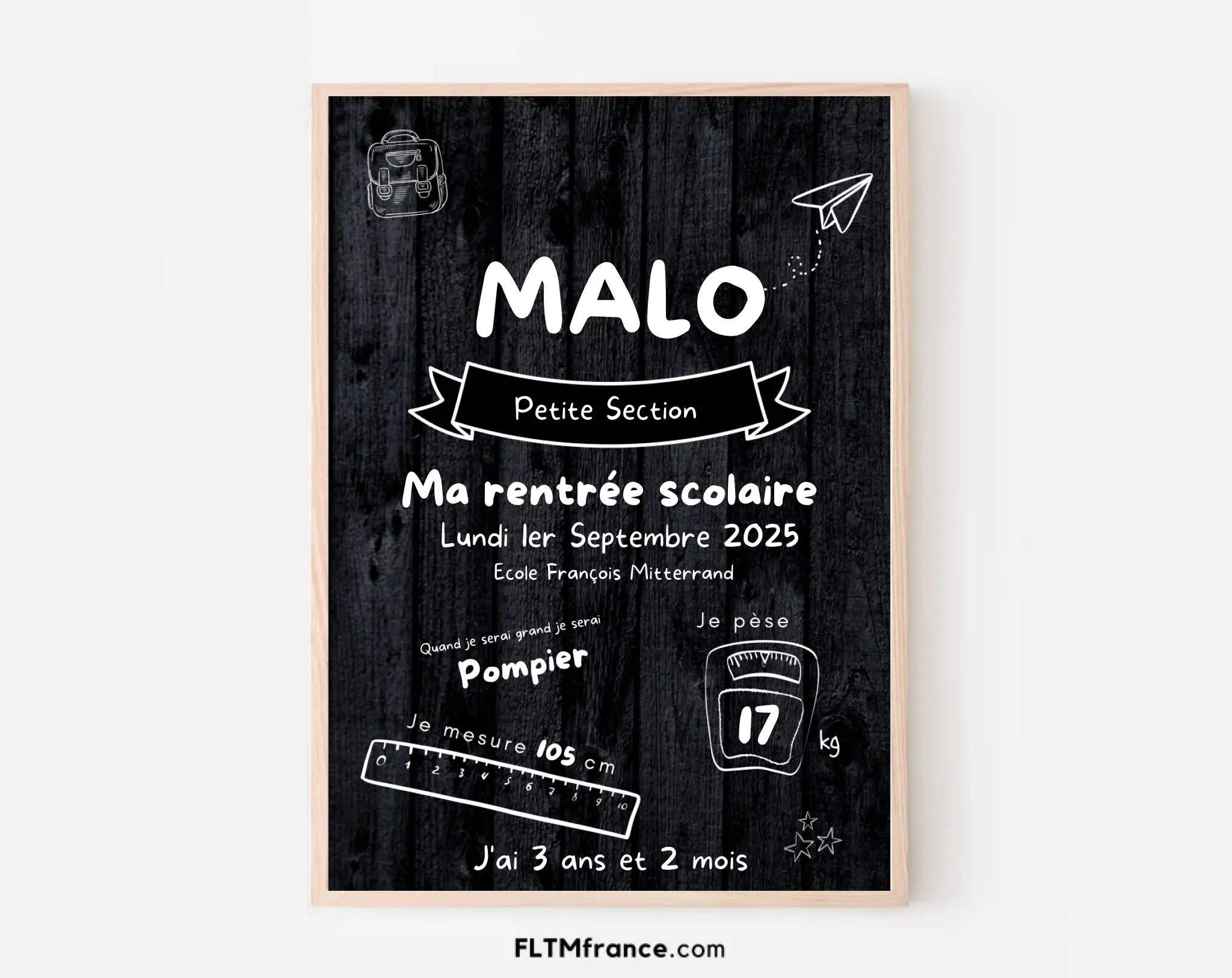 Affiche ardoise rentrée scolaire personnalisée | FLTM