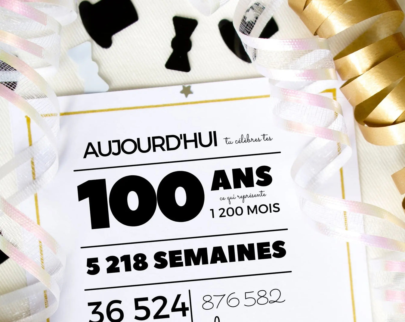 Affiche 100 ans, 1200 mois, 5218 semaines - Carte anniversaire - FLTM