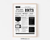 Affiche 1973 année de naissance - Cadeau anniversaire 51 ans - – FLTMfrance