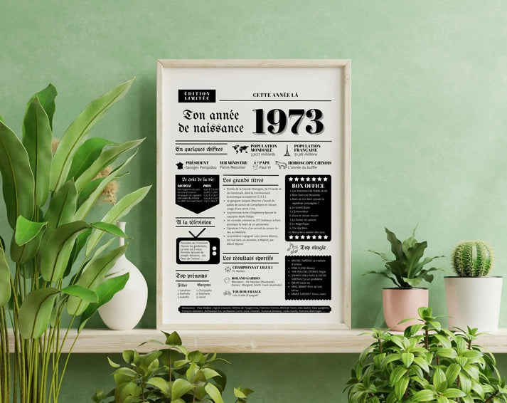 Affiche 1973 année de naissance - Cadeau anniversaire 51 ans - – FLTMfrance