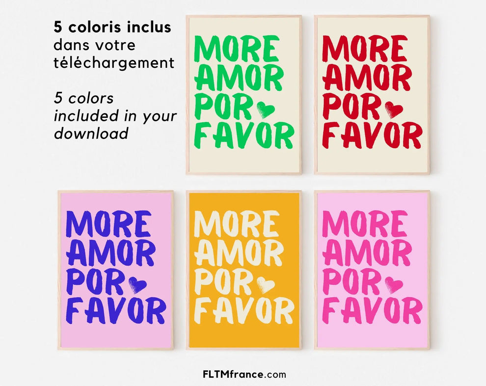 Affiche More Amor Por Favor vert - Affiche de citation d'amour - FLTM