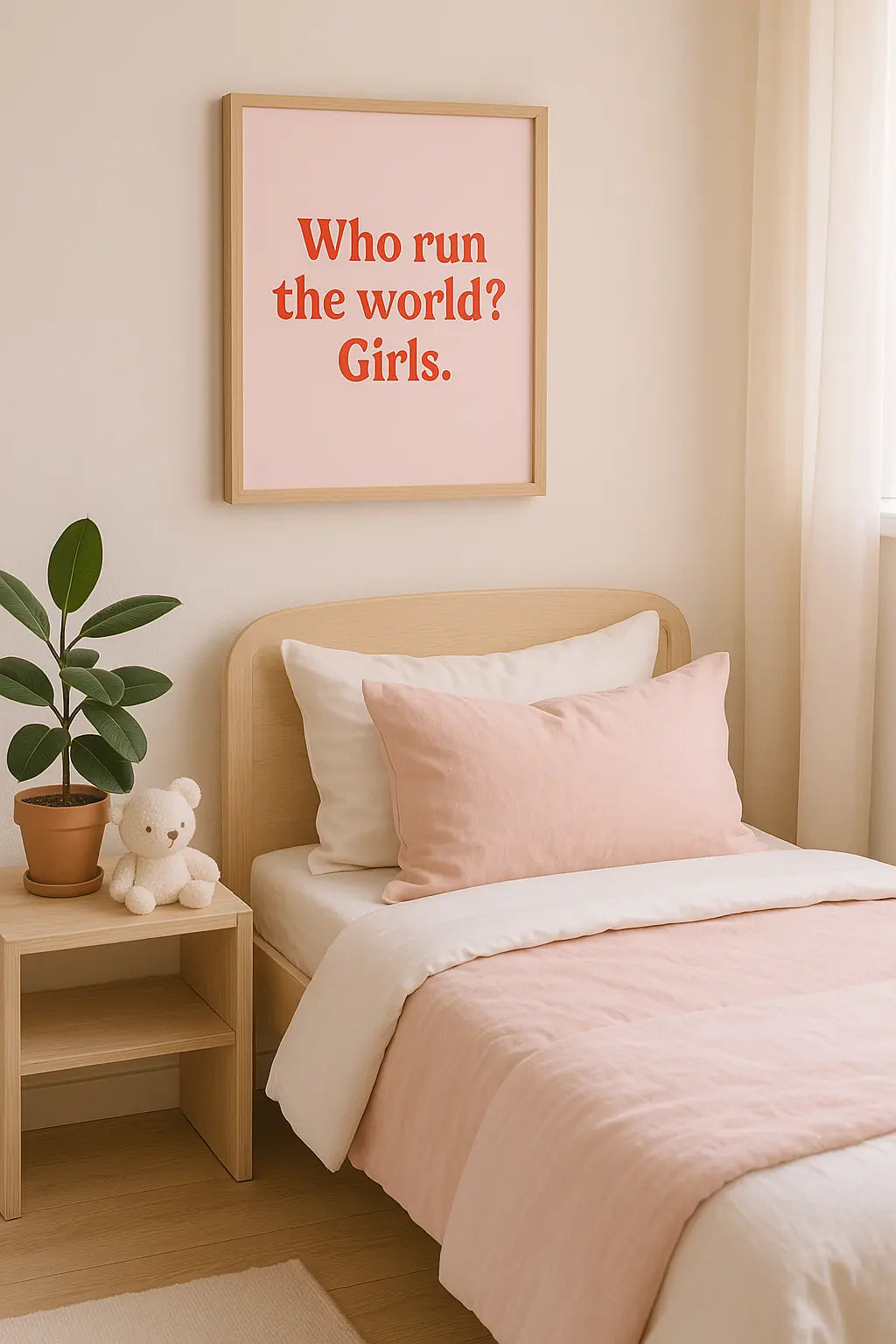 Affiche Who run the world? Girls – Poster féministe déco pop rose - – FLTM