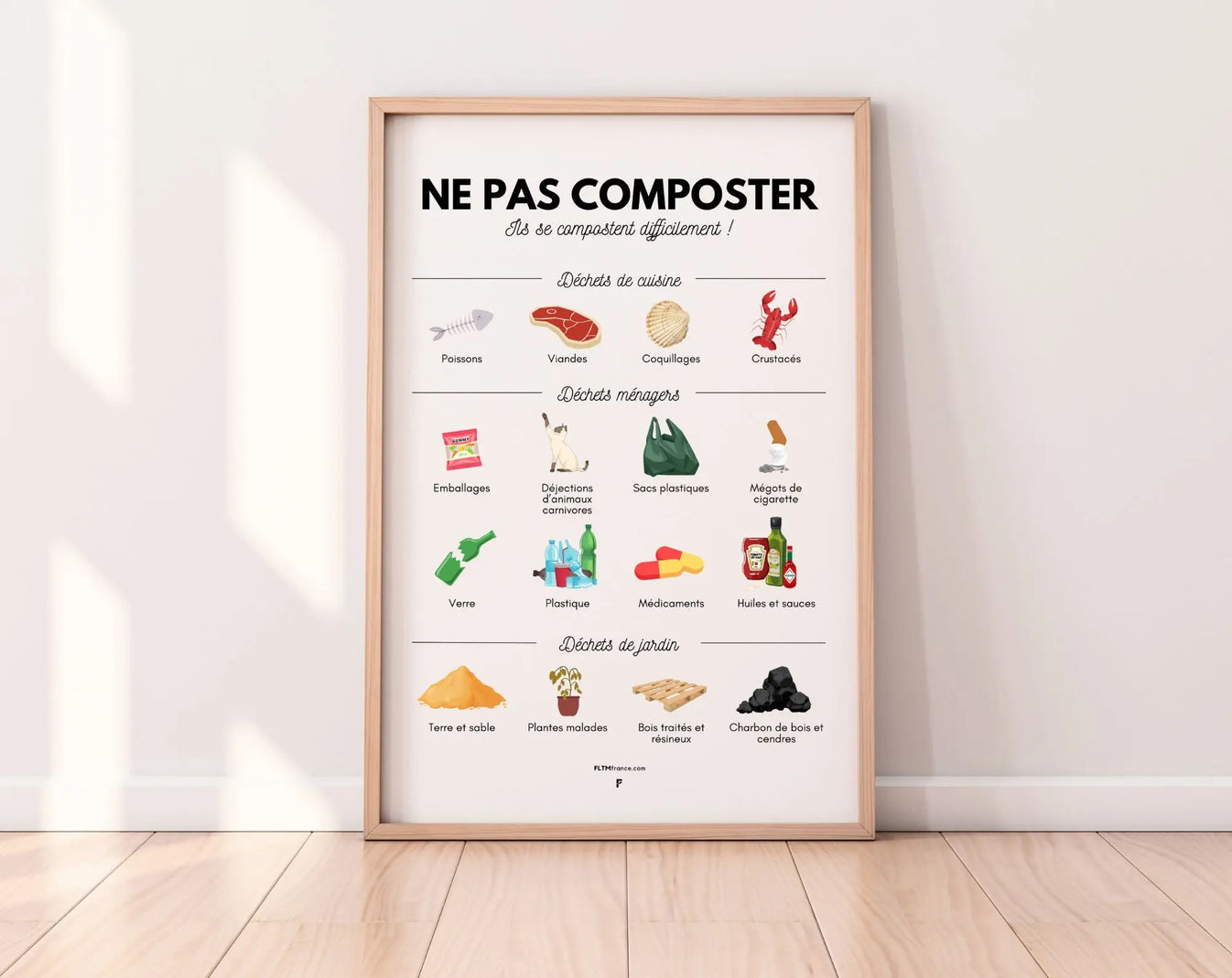 Affiche écologique - Liste des déchets à éviter au compost - FLTM