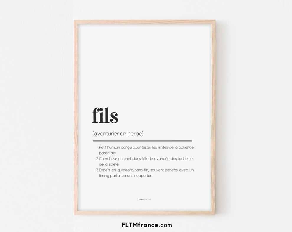 Affiche définition fils - Affiche définition humour famille - – FLTM