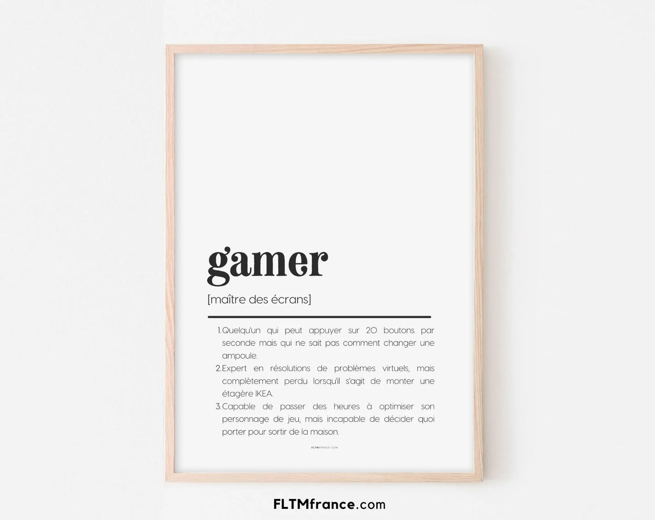 Affiche définition gamer - Affiche définition humour - FLTM