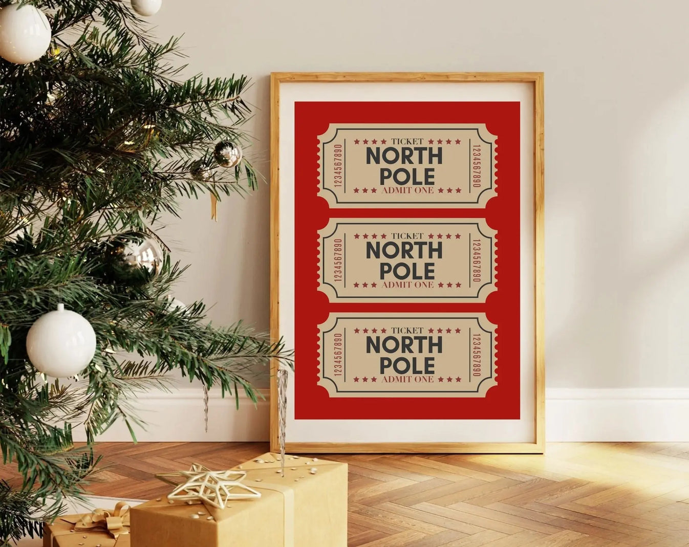 Billets du pôle Nord rouge affiche - Décoration de noël - FLTM