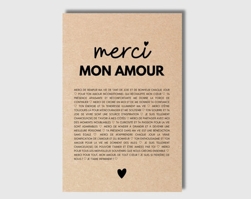 Carte Merci Mon amour - Carte d'amour Saint-Valentin - FLTM
