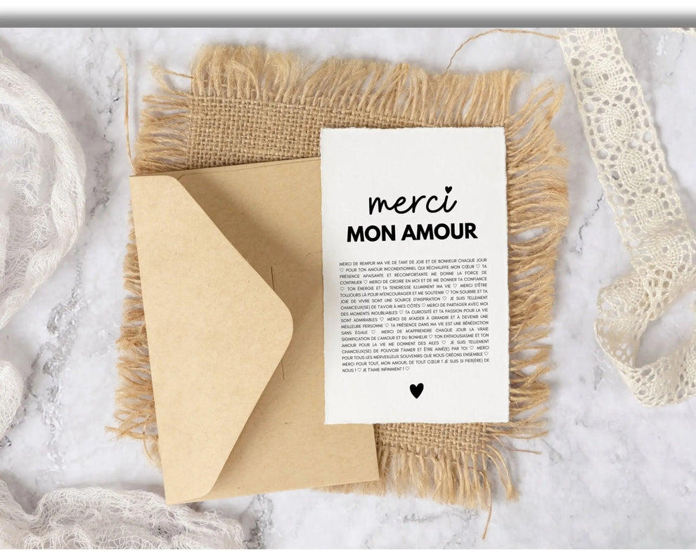 Carte Merci Mon amour - Carte d'amour Saint-Valentin - FLTM