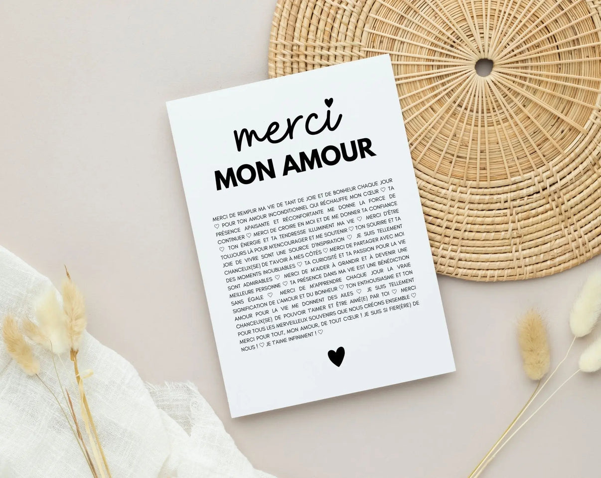 Carte Merci Mon amour - Carte d'amour Saint-Valentin - FLTM