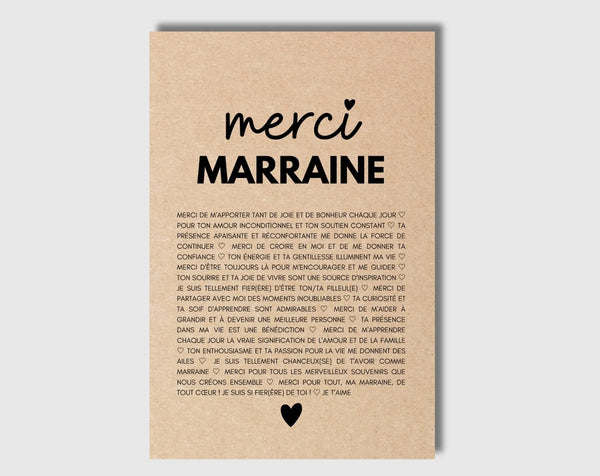 Carte Merci marraine - Idée cadeau anniversaire pour sa marraine - – FLTM