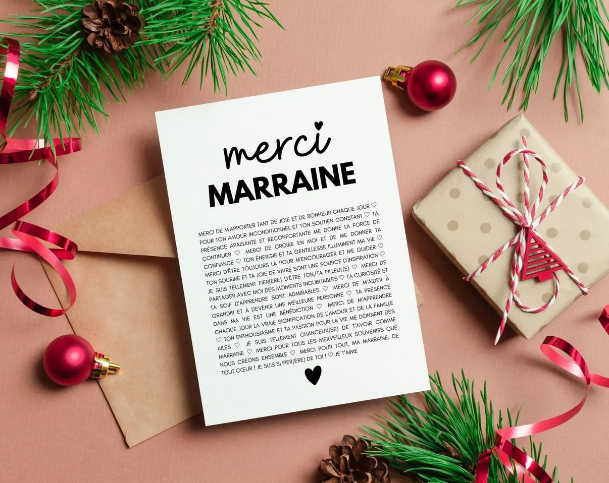 Carte Merci marraine - Idée cadeau anniversaire pour sa marraine - – FLTM