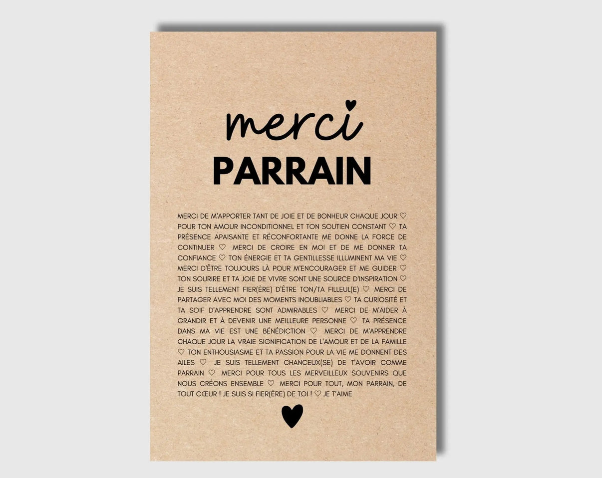 Carte Merci parrain - Idée cadeau anniversaire pour son parrain - FLTM
