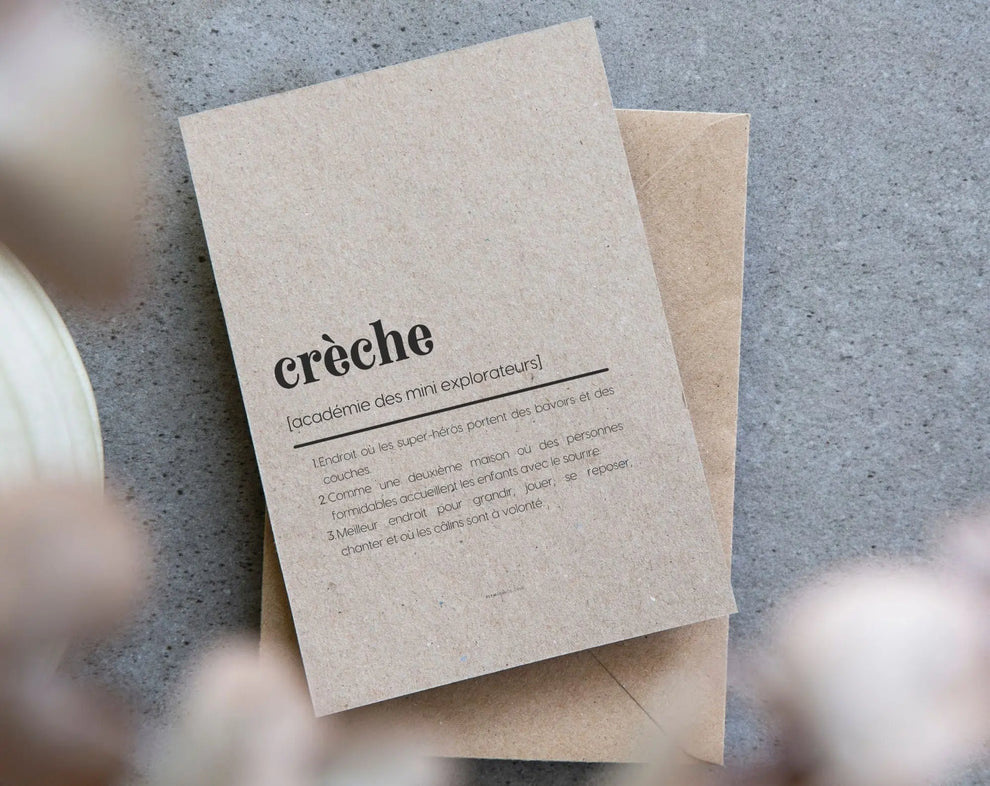 Carte définition crèche - Idée cadeau fin d'année scolaire - FLTM