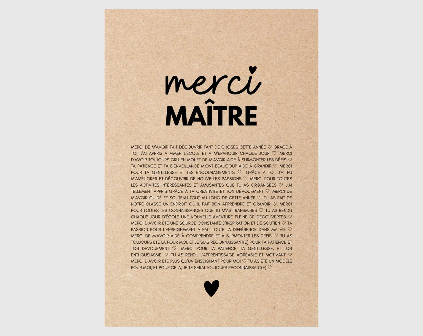 Carte merci Maître - Idée cadeau maître fin d'année scolaire - – FLTMfrance
