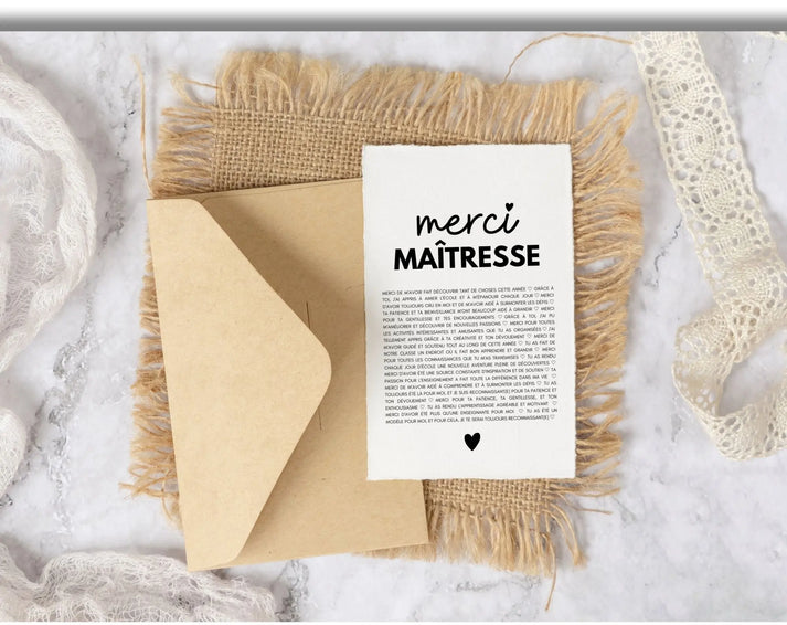 Carte merci Maîtresse - Idée cadeau maîtresse fin d'année scolaire - – FLTM