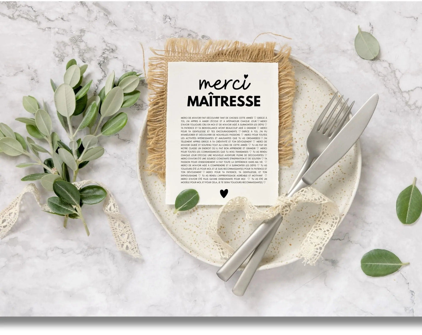 Carte merci Maîtresse - Idée cadeau maîtresse fin d'année scolaire - – FLTM
