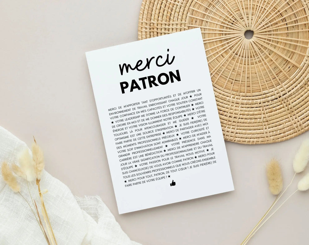 Carte merci patron - Idée cadeau pour son patron - FLTM