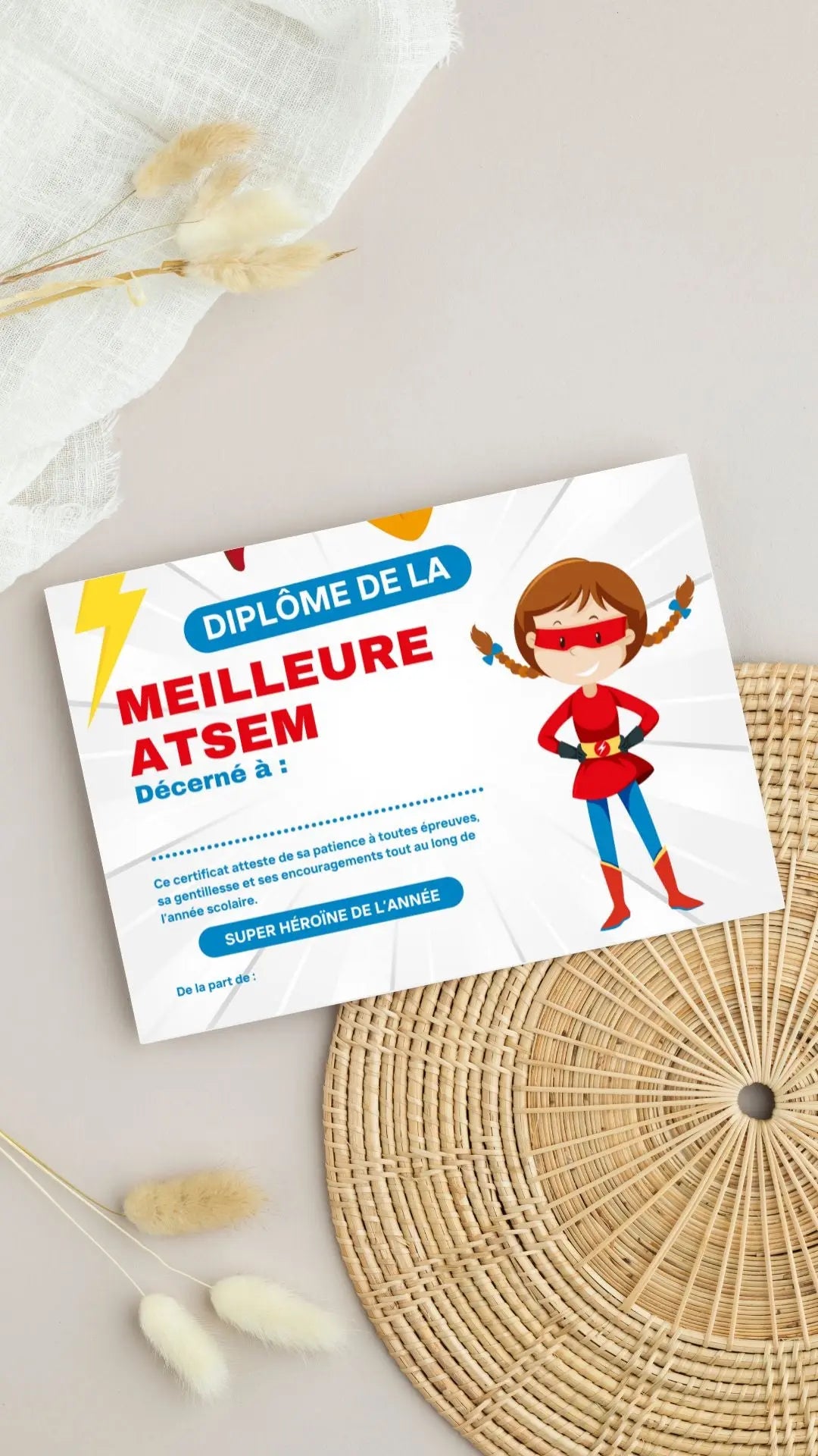 Diplôme de la meilleure ATSEM personnalisé - Cadeau école - FLTM