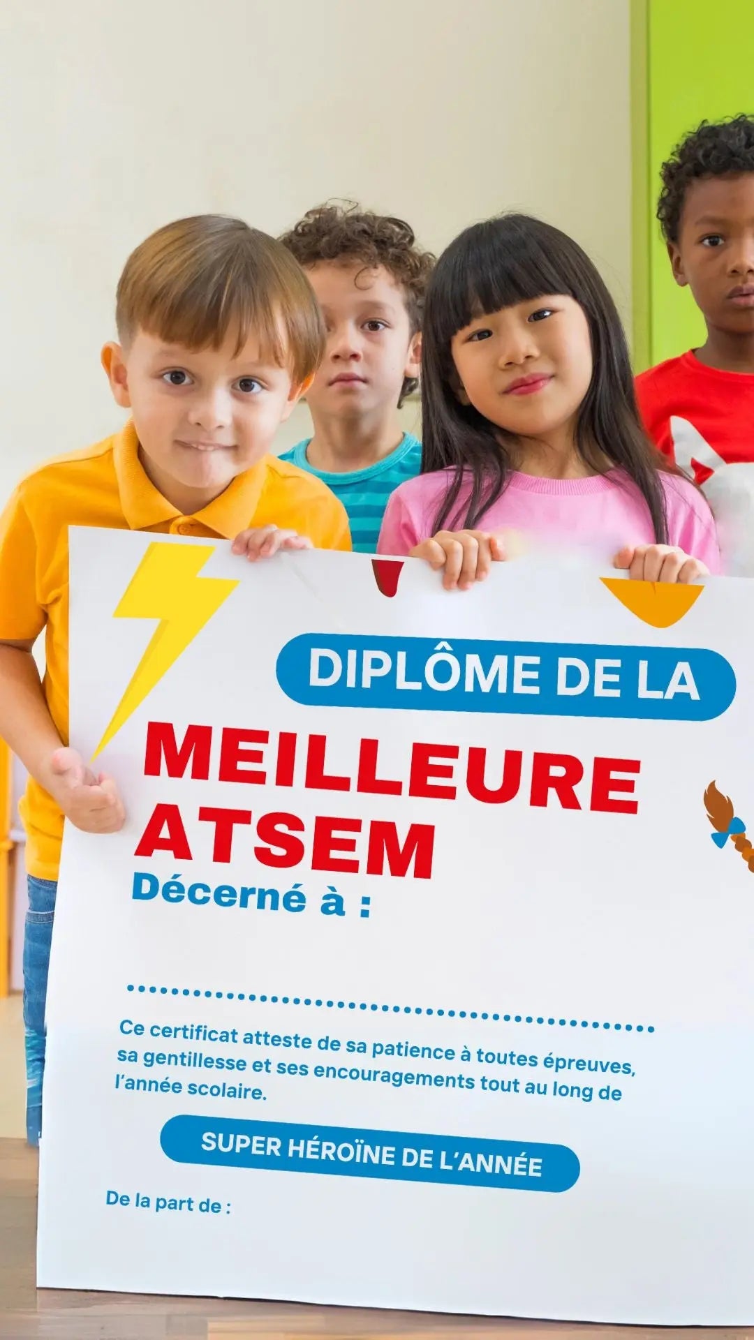 Diplôme de la meilleure ATSEM personnalisé - Cadeau école - FLTM