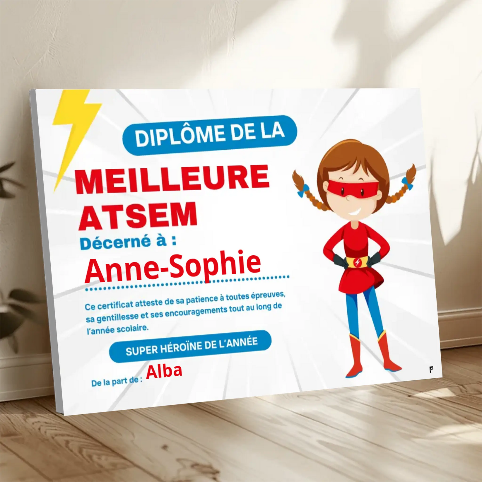 Diplôme de la meilleure ATSEM personnalisé - Cadeau école - FLTM