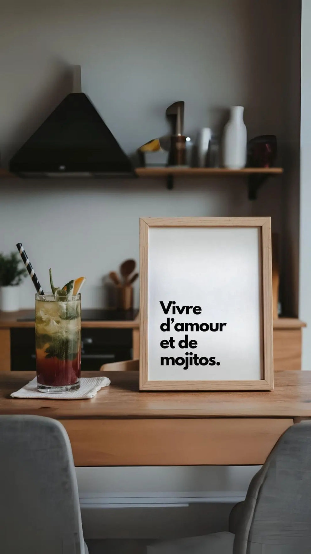 Vivre d'amour et de mojitos - Affiche humour citation alcool - – FLTM