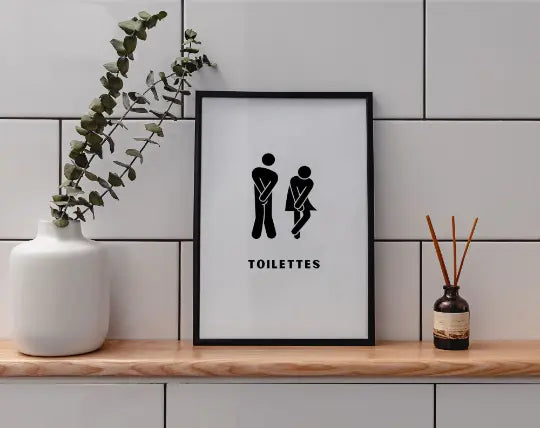 Affiche toilettes personnages pressés - Poster humour WC - FLTMfrance
