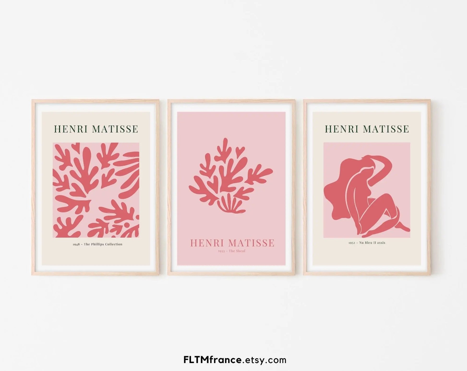 Lot de 3 affiches style Henri Matisse double rose- Affiche de musée ...
